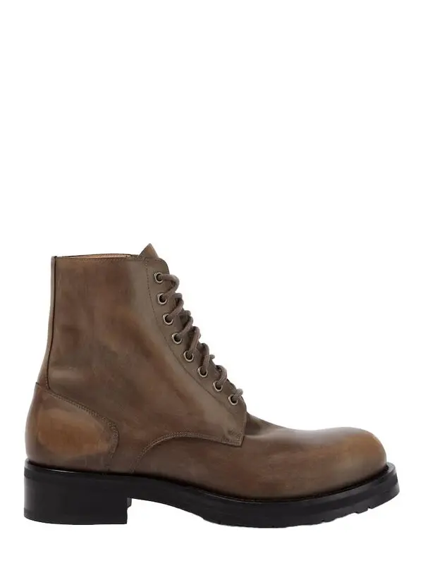 THE ROW Distressed Leather Combat Boots - Brown