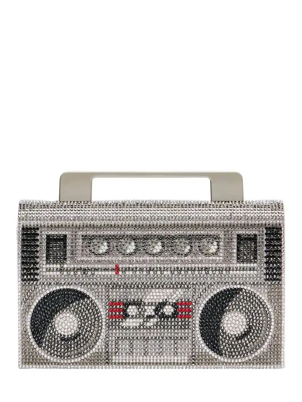 Judith Leiber Soft Boom Box Embellished Clutch - Silver