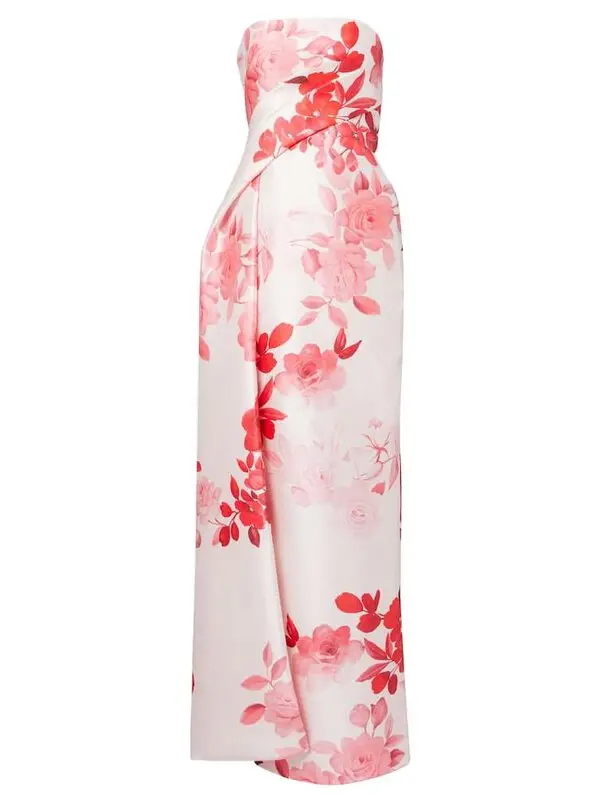 Monique Lhuillier Floral Draped Satin Gown - Pink