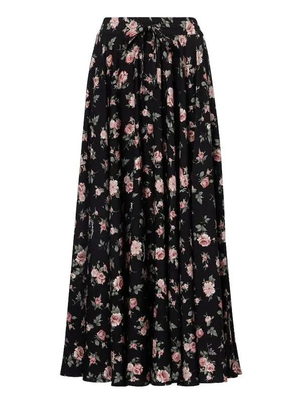 Dolce & Gabbana Floral Silk-blend Charmeuse Maxi Skirt - Black