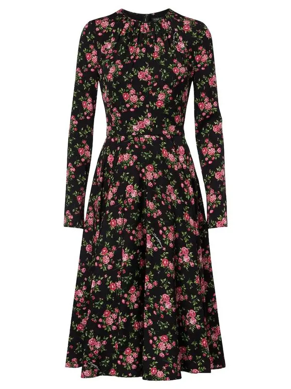 Dolce & Gabbana Floral Silk-blend Midi Dress - Black