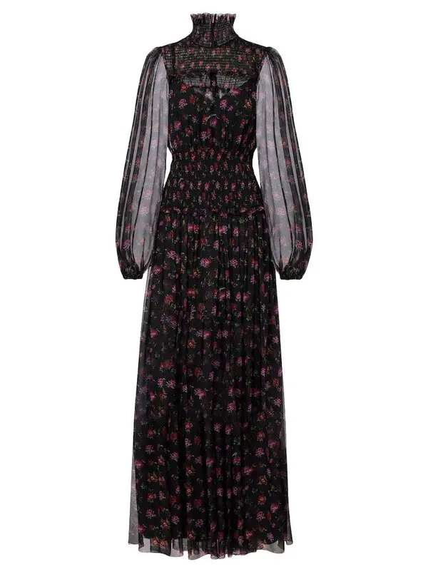 Dolce & Gabbana Floral Silk Chiffon Maxi Dress - Black