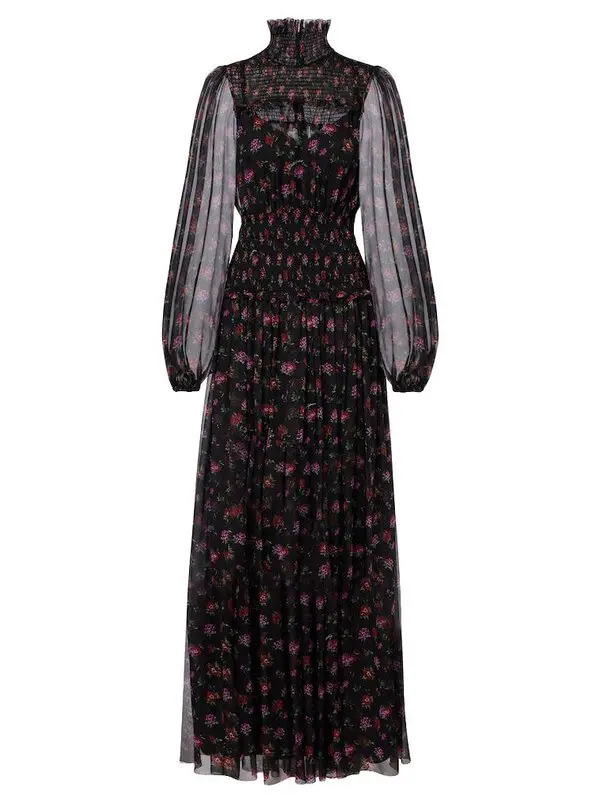 Dolce & Gabbana Floral Silk Chiffon Maxi Dress - Black