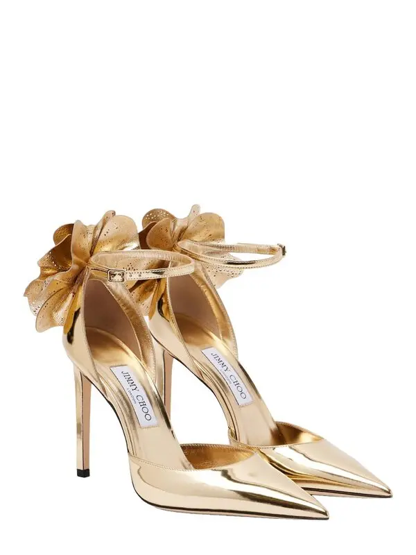 JIMMY CHOO Marja 100 Metallic Leather Pumps - Gold