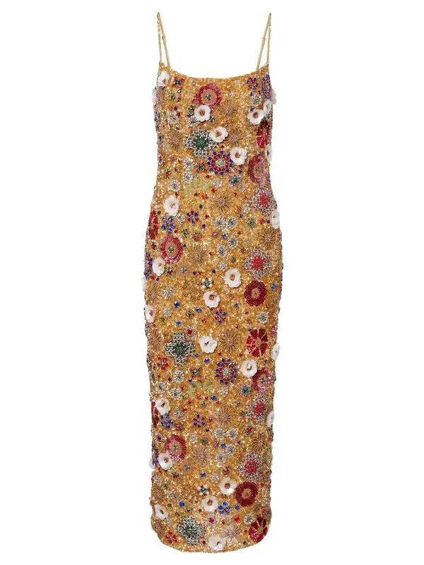 Rachel Gilbert Francesca Embellished Cocktail Dress - Gold