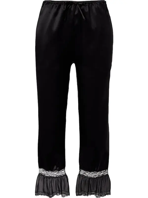 Saint Laurent Lace-trimmed Wide-leg Pants - Black