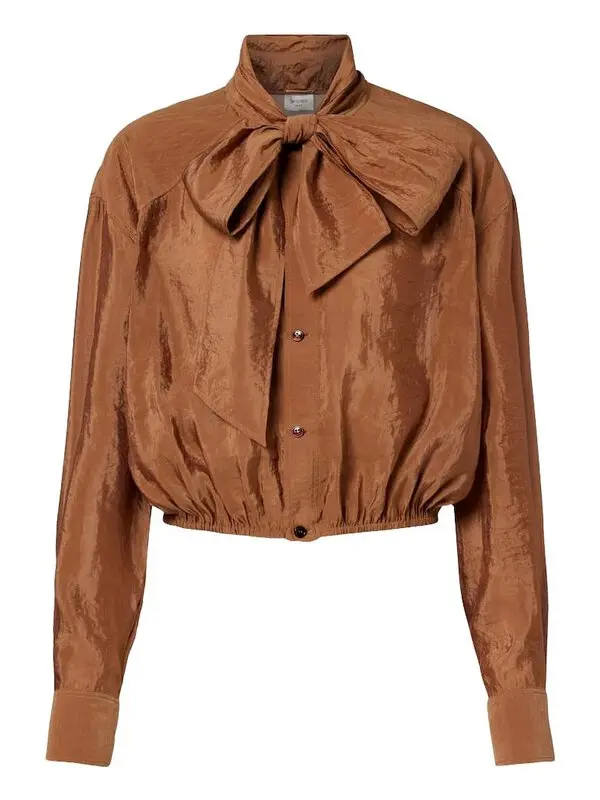 Saint Laurent Tie-neck Taffeta Blouse - Brown