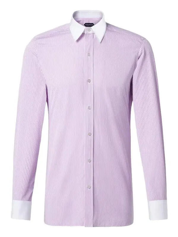 TOM FORD Striped Cotton Poplin Shirt - Pink