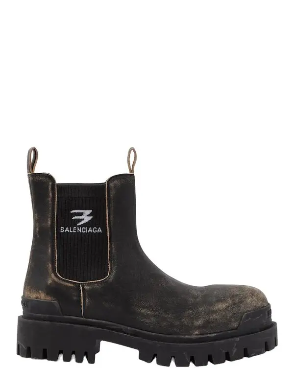 Balenciaga Strike Distressed Leather Chelsea Boots - Brown
