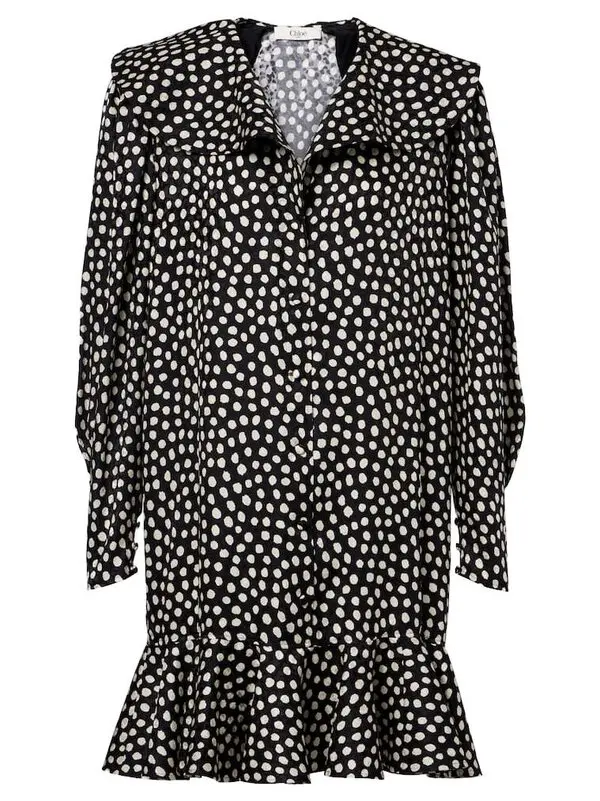 Chloé Polka-dot Silk Jacquard Minidress - Black