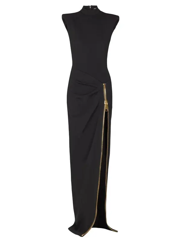 Balmain Long Jersey Dress With Slit - Black