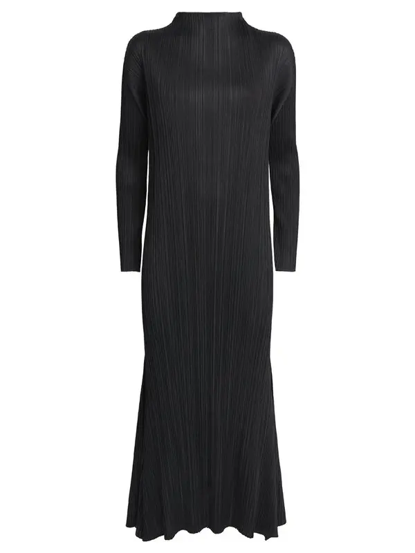 Issey Miyake Long-sleeve Pleated Midi Dress - Black