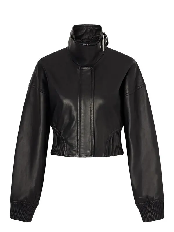 Sportmax Cropped Buckled Leather Jacket - Black