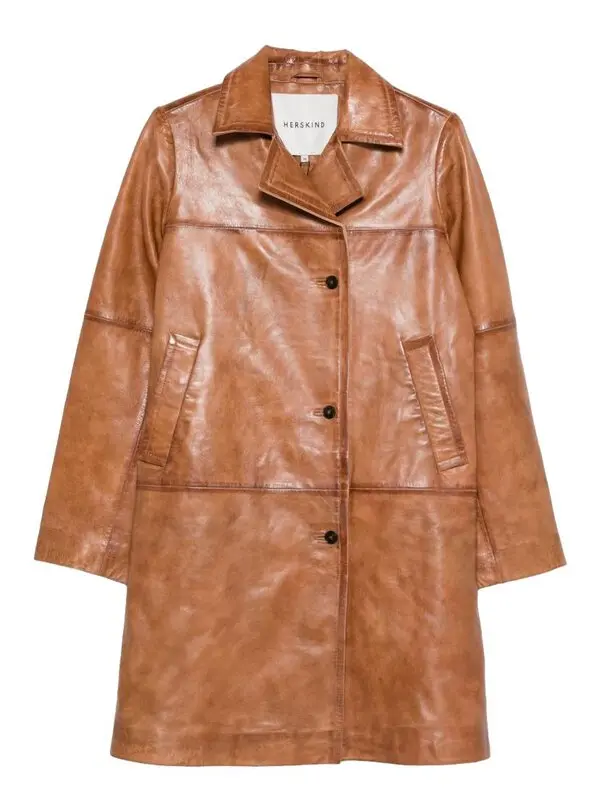 HERSKIND Shelly Leather Coat - Brown