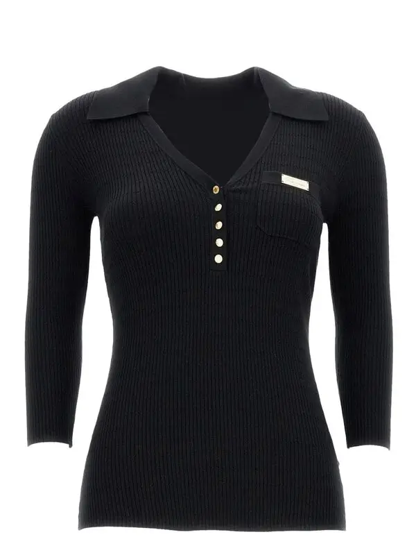 Elisabetta Franchi V-necked Sweater With Gold-tone Detailing - Black