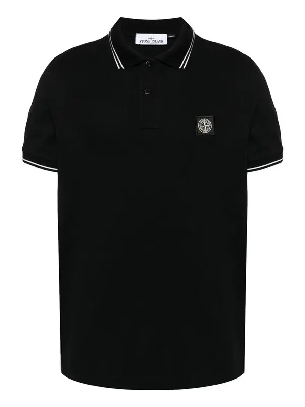 Stone Island Logo Cotton Polo Shirt - Black