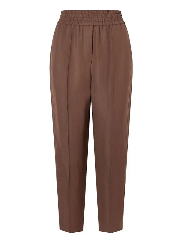 Brunello Cucinelli Cropped Woven Tapered Pants - Brown