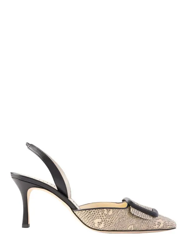 Manolo Blahnik Mayslibi 70 Lizard-effect Leather Slingback Pumps - Cream