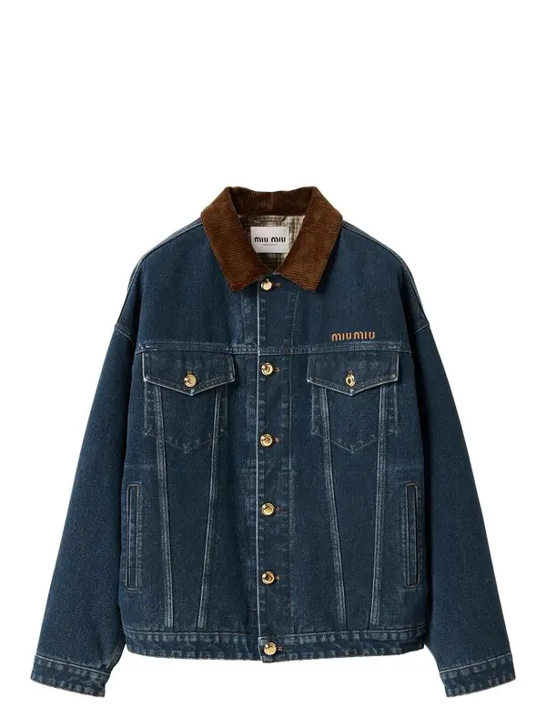 Miu Miu Flocked Denim Jacket - Blue
