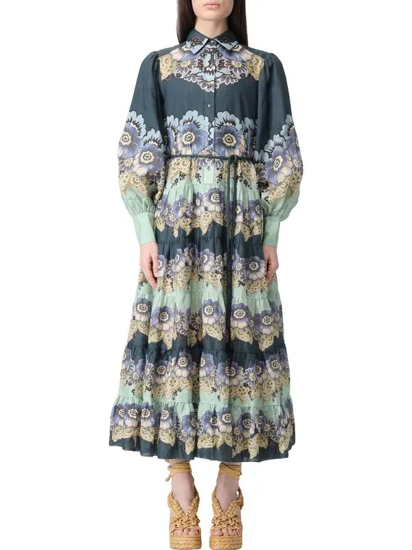 ALEMAIS Printed Long Sleeve Maxi Dress - Blue