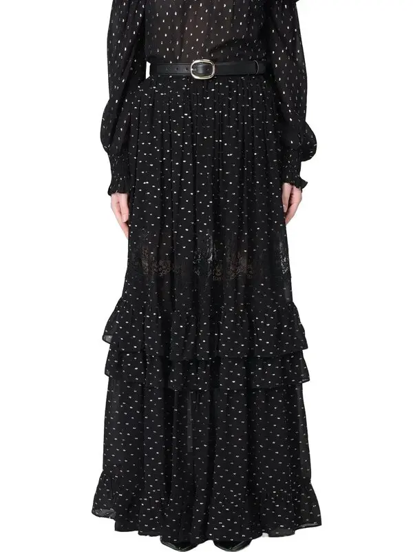 SELF-PORTRAIT Tiered Lace Maxi Skirt - Black