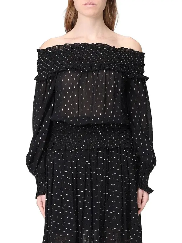 SELF-PORTRAIT Off-the-shoulder Blouse With Metallic Dot Pattern - Black