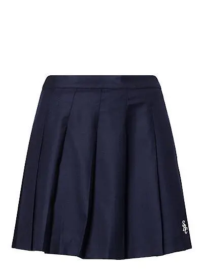 SPORTY & RICH School Pleated Wool Mini Skirt - Dark Navy