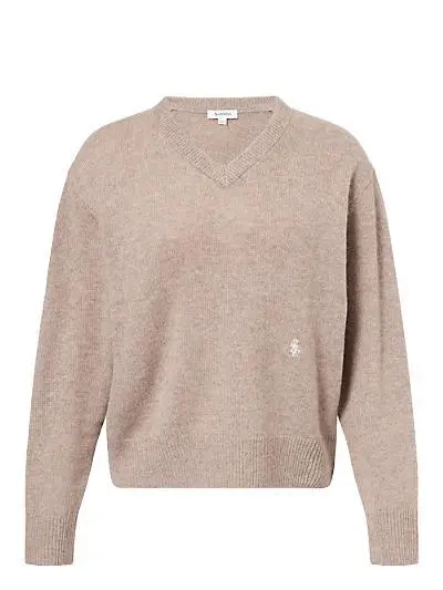 SPORTY & RICH Embroidered-logo Cashmere-and-wool Jumper - Tapioca
