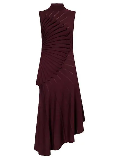 Alaïa Sculpting Asymmetric Wool Midi Dress - Burgundy