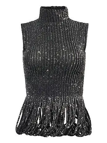 Alaïa Loop-hem Sequin Knit Top - Noir Alaia