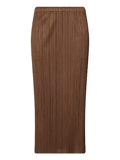 Issey Miyake Pencil Pleated Knit Midi Skirt - Brown