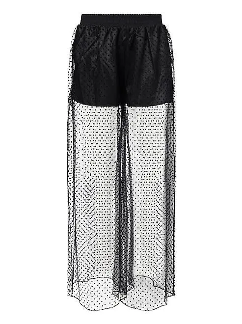 Alaïa Polka-dot Mesh Wide Leg Trousers - Noir Alaia