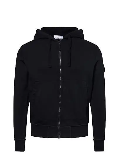 Stone Island Brand-patch Zip-up Cotton Hoody - Black