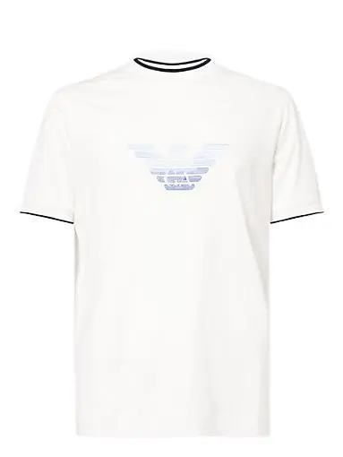 Emporio Armani Eagle-embroidery Crewneck Woven T-shirt - Off White