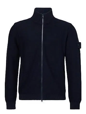 Stone Island Knitted Cotton And Cashmere-blend Track Top - Navy Blue