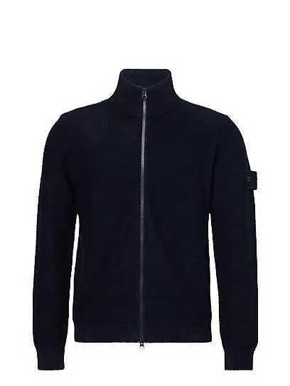 Stone Island Knitted Cotton And Cashmere-blend Track Top - Navy Blue