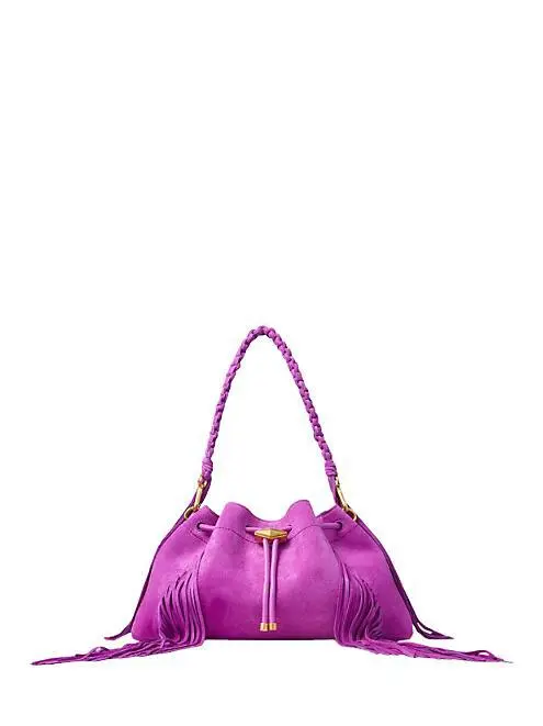 JIMMY CHOO Cinch Medium Fringe Suede Handbag - Violet Orchid/violet