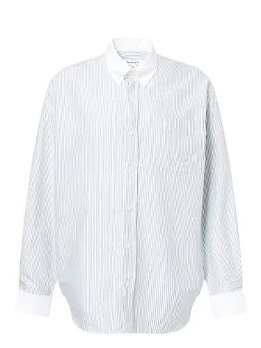 SPORTY & RICH Oversized Striped Oxford Shirt - Forest Striped