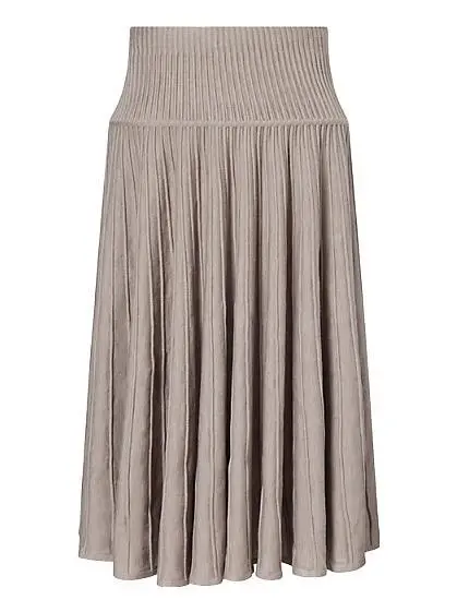 Alaïa Crinoline Ribbed Wool-blend Midi Skirt - Beige Chine