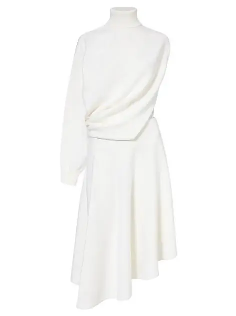 Alaïa Asymmetric Cut-out Wool Midi Dress - Blanc Naturel