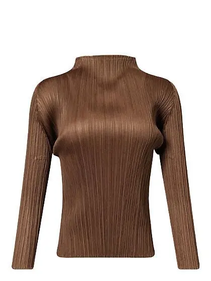 Issey Miyake Mock-neck Long-sleeve Knit Top - Brown