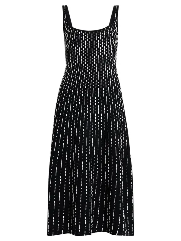 Staud Ellison Pleated Midi Dress - Black Geo