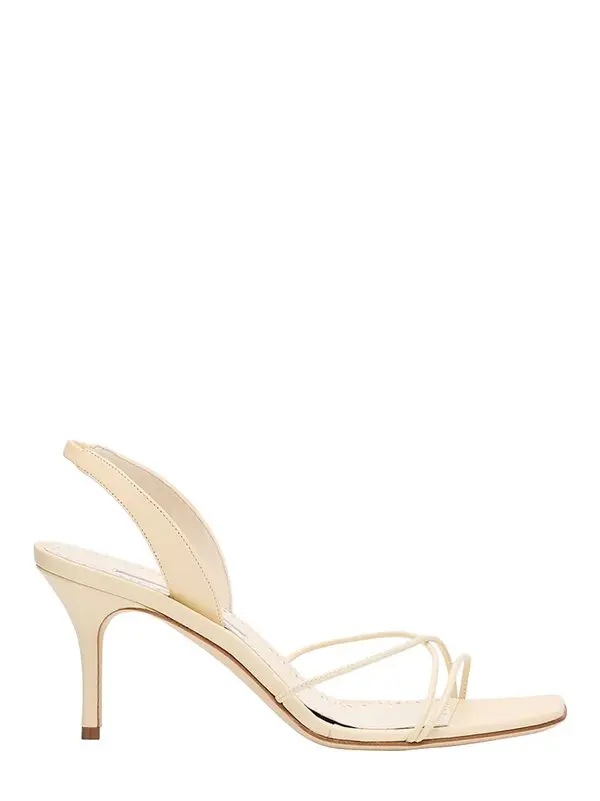 Manolo Blahnik Leather Strappy Slingback Sandals - Cream