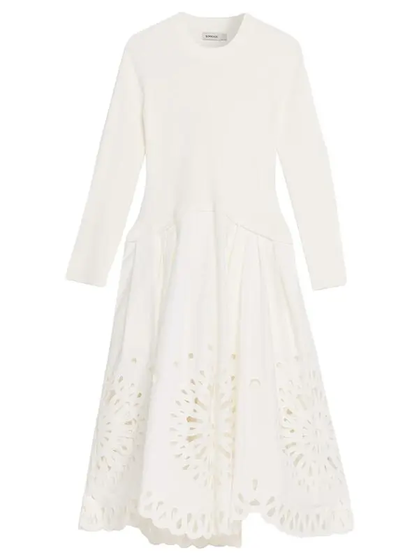 Simkhai Daila Eyelet-embroidered Mixed Media Midi Dress - White