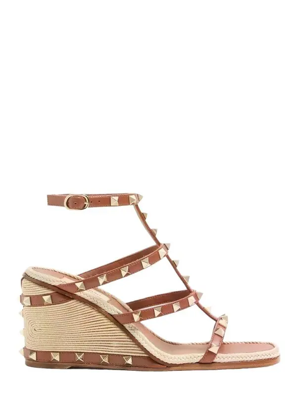 Valentino Garavani Rockstud Wedge Sandals With Cornely Embroidery - Brown