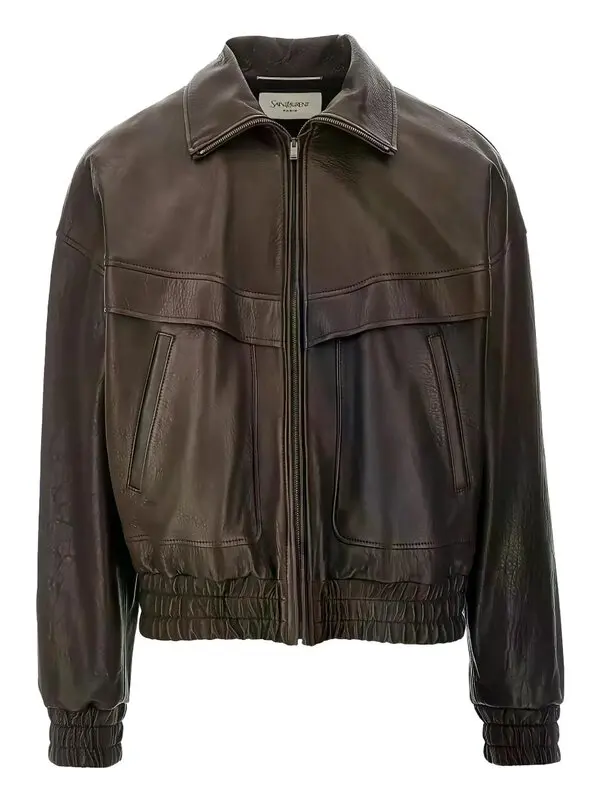 Saint Laurent Bomber Leather Jacket - Brown