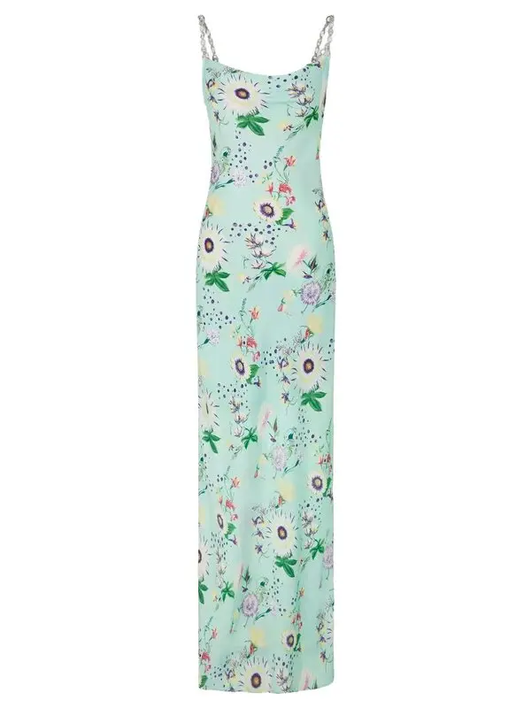 Rabanne Floral Chain Detail Maxi Dress - Green