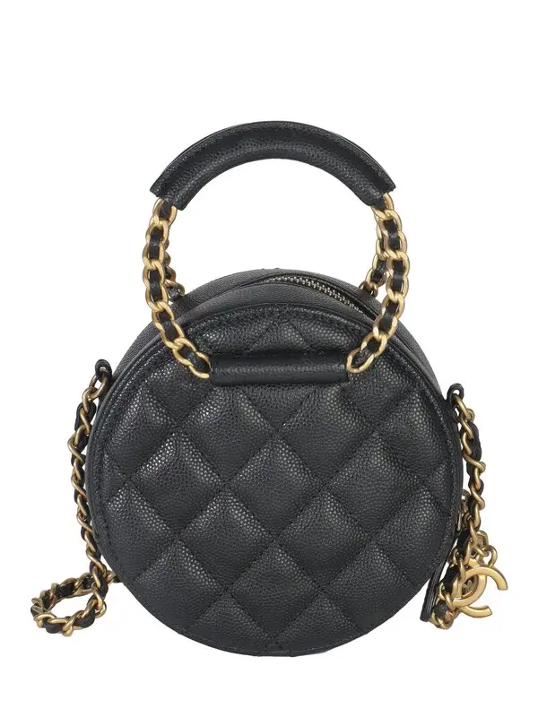 Chanel Quilted Round Clutch With Chain - Black