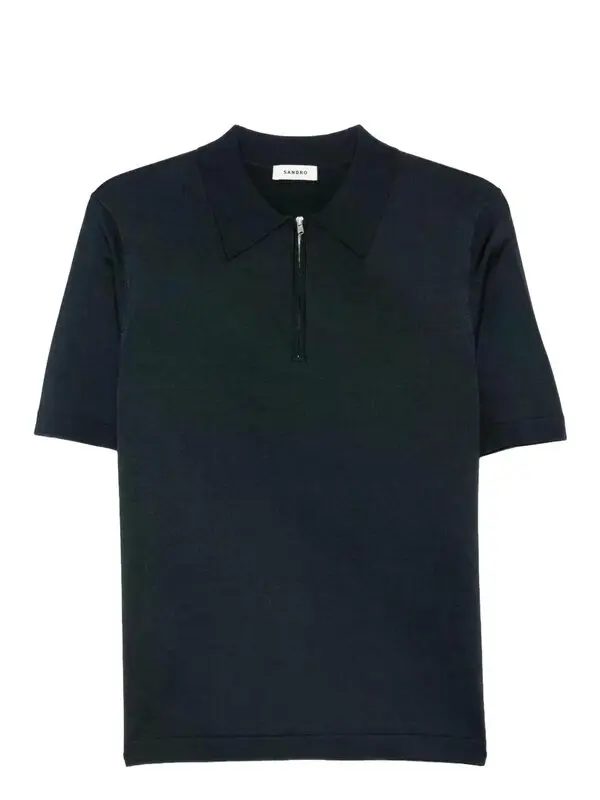 Sandro Knitted Polo Shirt With Zip Collar - Blue