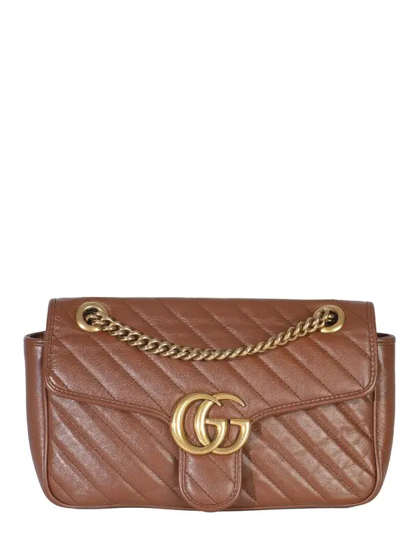 Gucci Diagonal Matelasse Quilted Calfskin Marmont Shoulder Bag - Brown